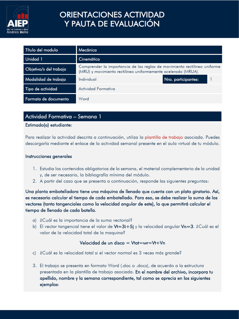 ICI501_Orientaciones_Actividad_Semana_1_Forma_A_2022 | PDF | Velocidad | Cinemática