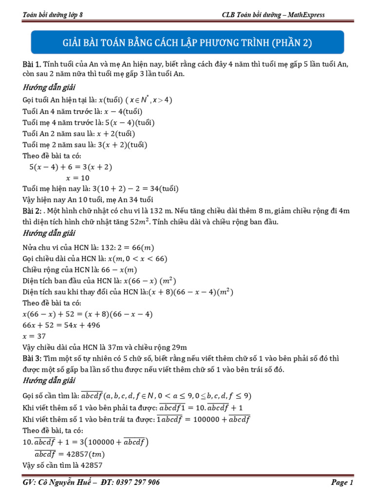 BC 8C1 MD.27022024. HDBTVN Giải bài toán bằng cách lập phương trình ...