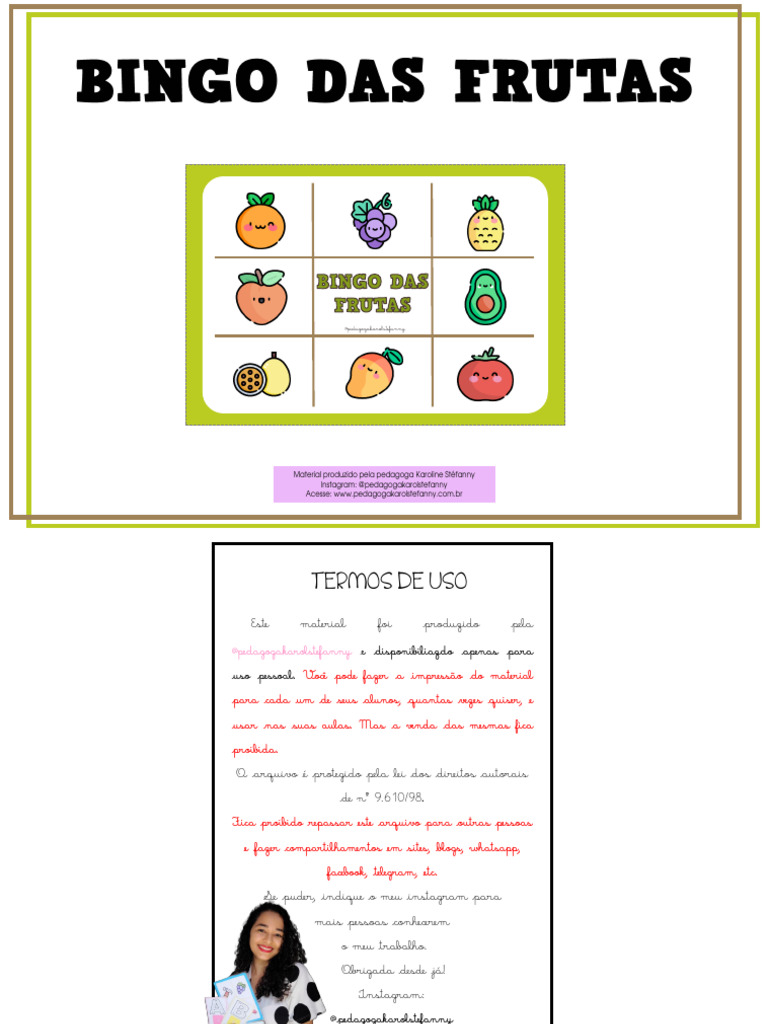 Bingo de Frutas para Educação Infantil | PDF