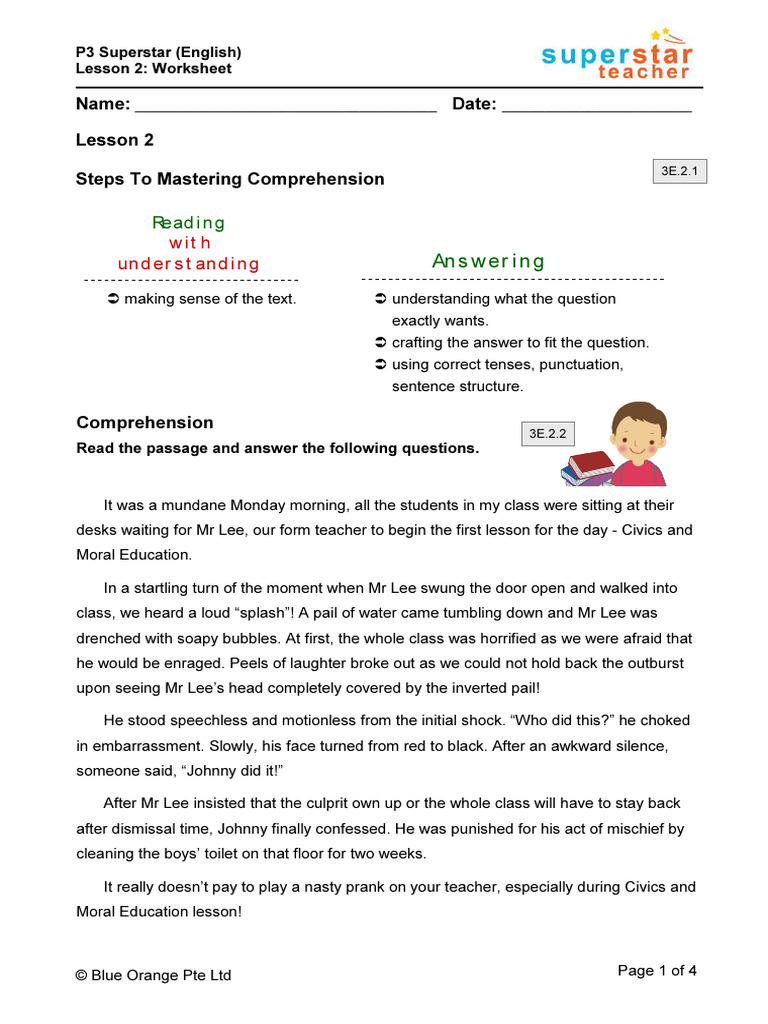 P3 Superstar - English - Lesson 2 Worksheet | PDF
