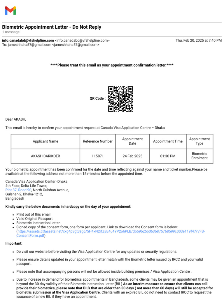 Gmail - Biometric Appointment Letter - Do Not Reply (2) | PDF | Travel ...