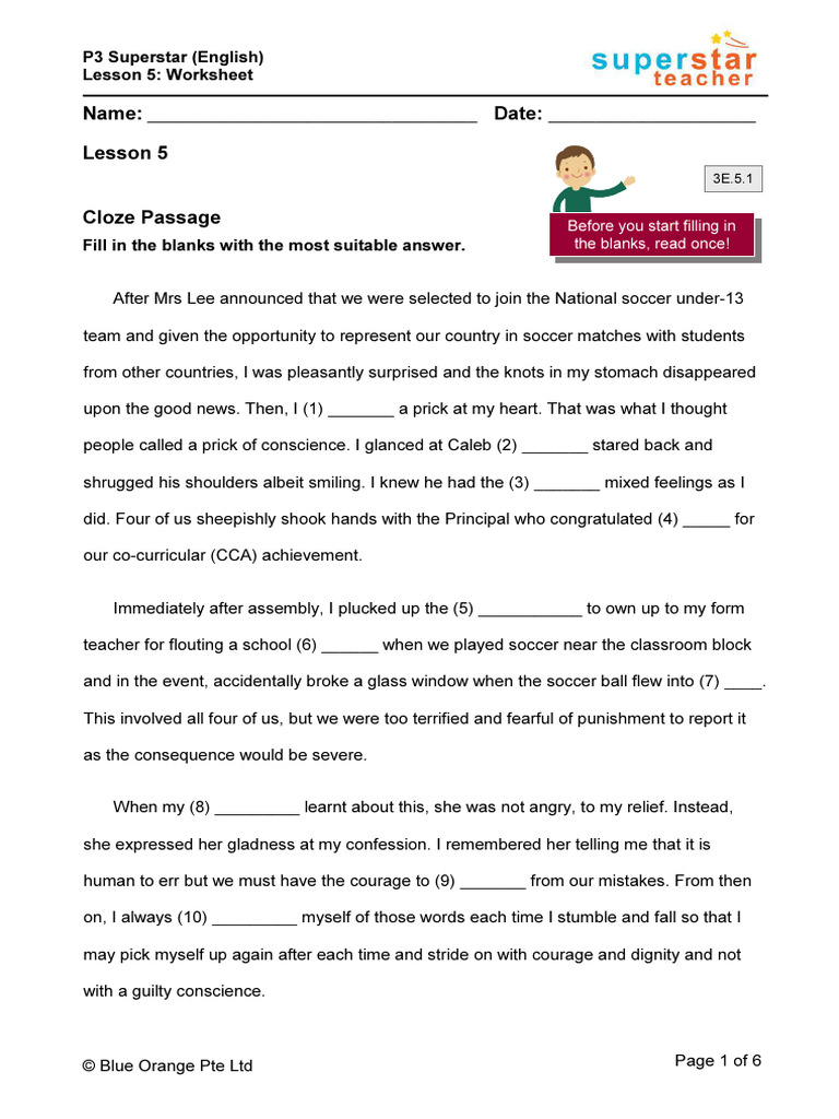 P3 Superstar - English - Lesson 5 Worksheet - P | PDF