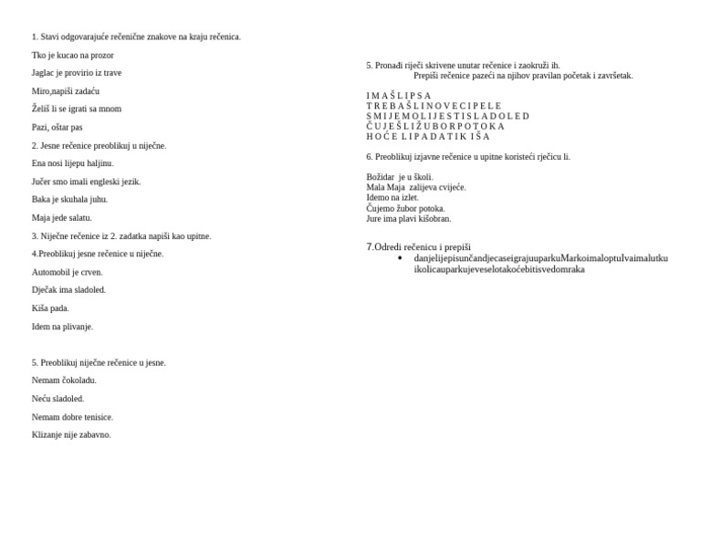 Rečenica - Vježba Pred Ispit Znanja | PDF
