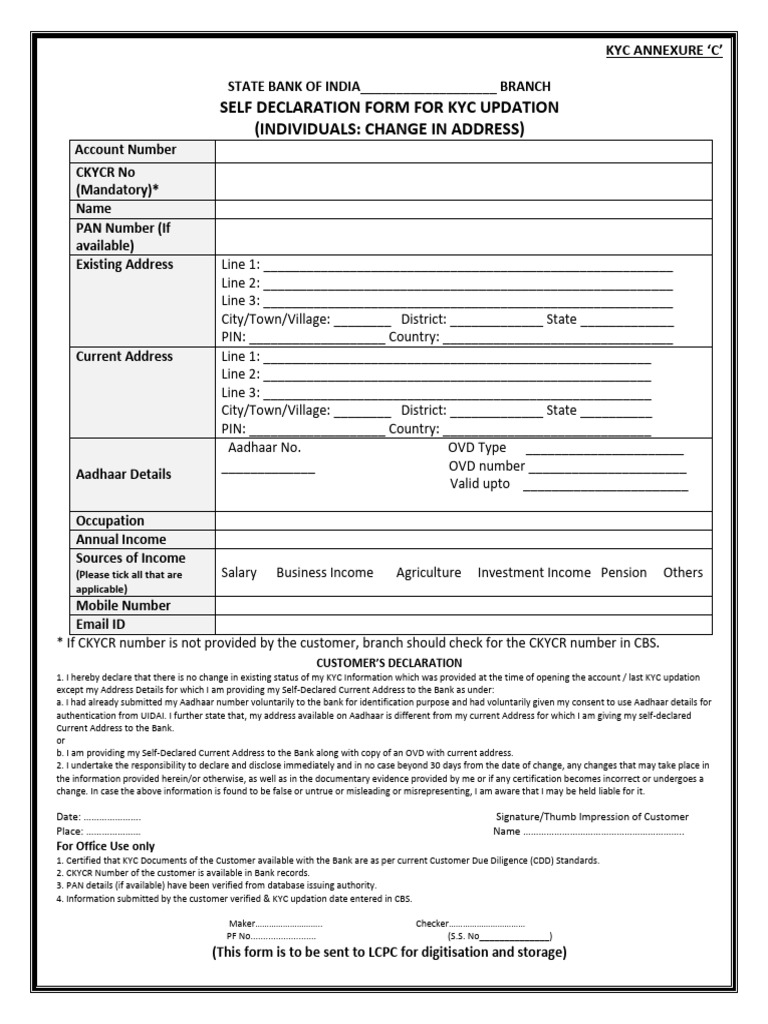 Annex C Self Declaration Form For Kyc Updation | PDF | Privacy | Access ...