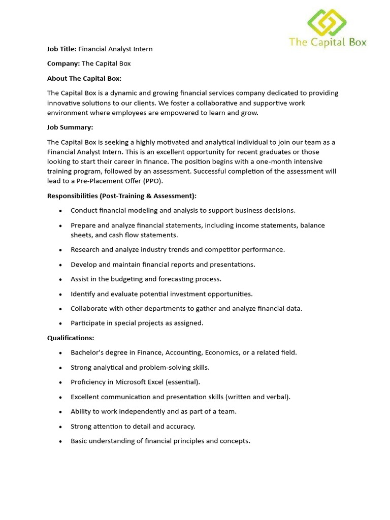 Financial Analyst Intern Opportunity | PDF