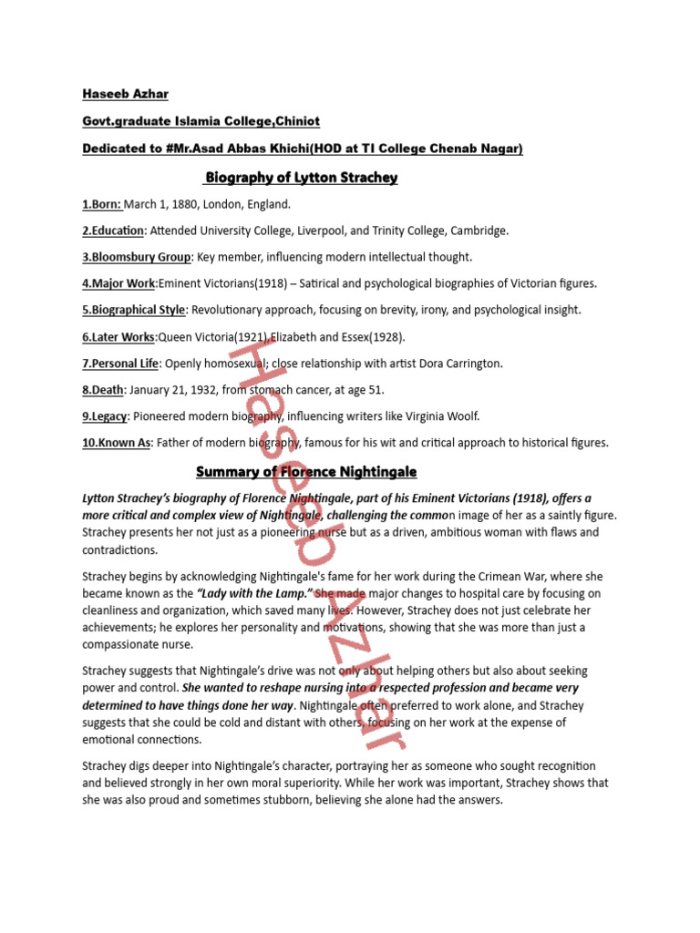 lytton Strachey's eminent victorians long by Haseeb Azhar | PDF ...