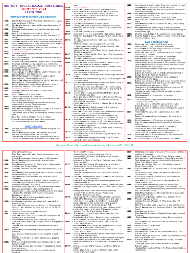 History Kcse Pp2 Topical Questions.. | PDF | Human Evolution | Stone Age
