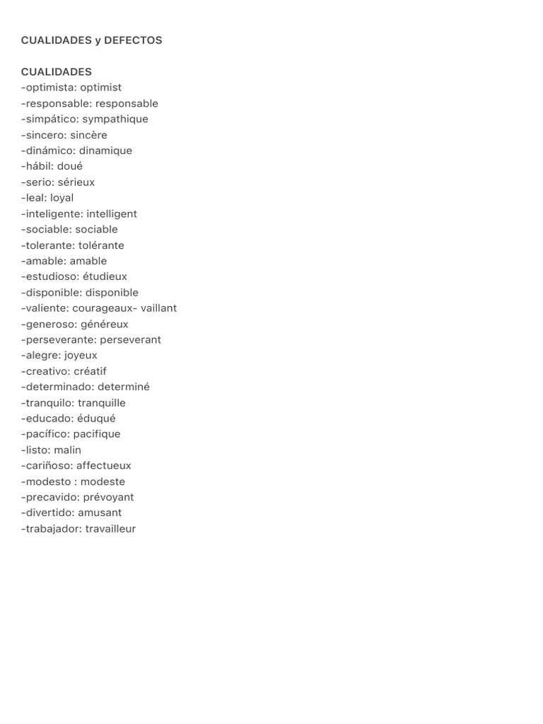 Cualidades y Defectos Personales | PDF