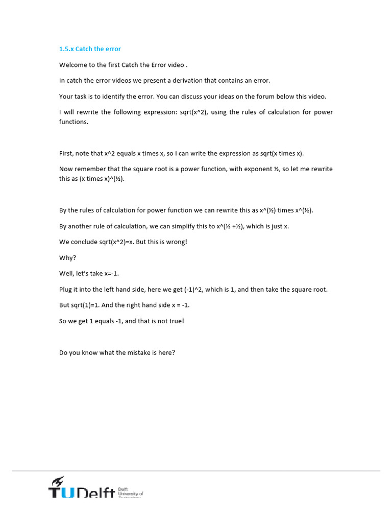 CALC001x 2015 15x Catch The Error-Transcript | PDF