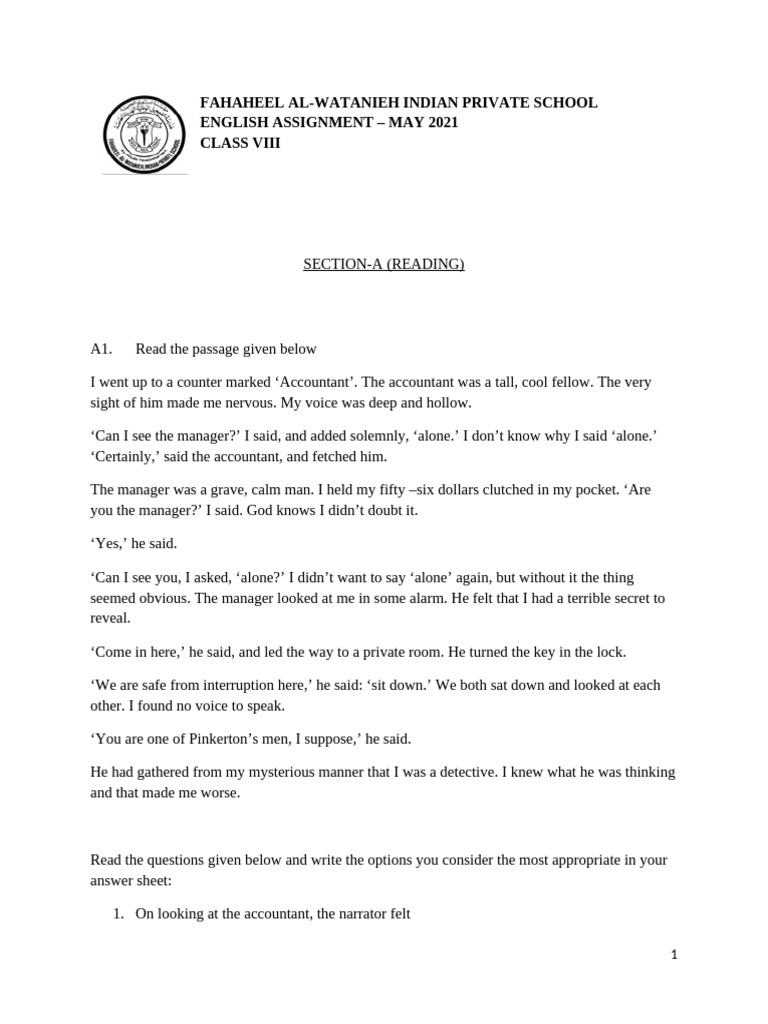 CLASS 8 MAY English Assignment | PDF