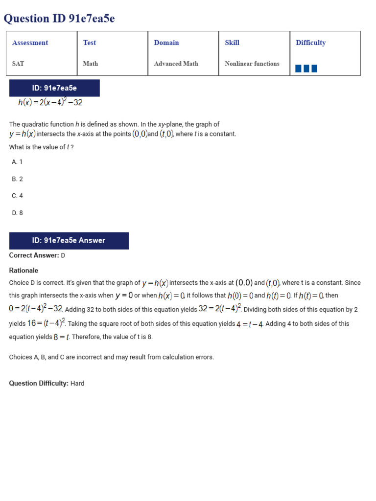 SAT Maths Questions | PDF | Equations | Factorization