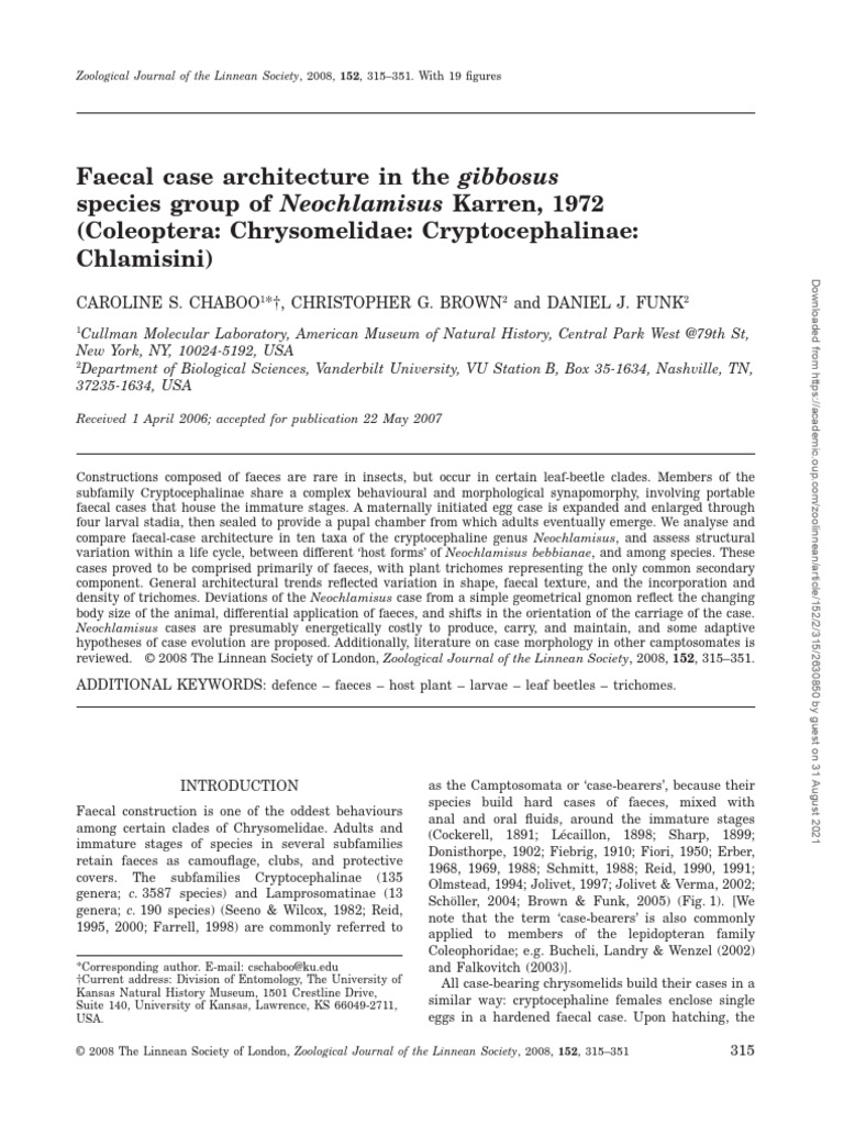 Fecal Case Architecture in The Gibbosus Species Group of Neochlamisus ...