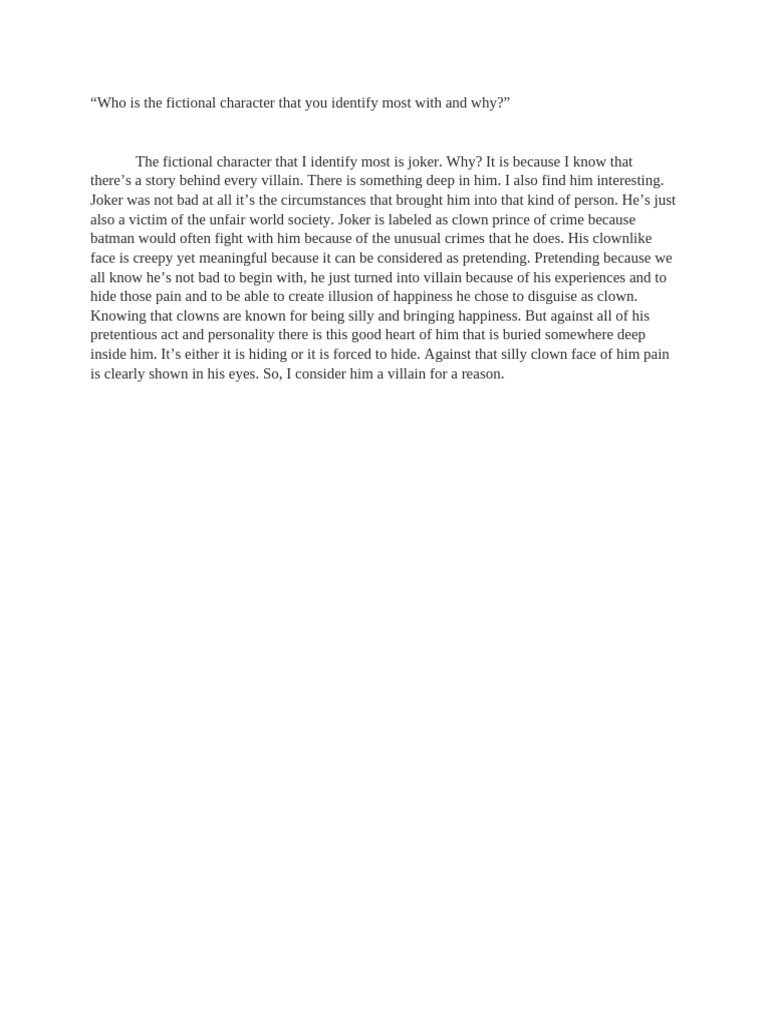 Creative Writing- Favorite Fictional Character Essay | PDF