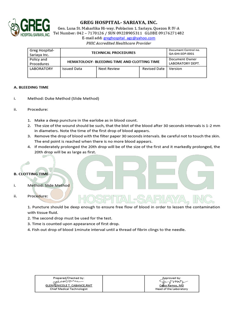 Duke Method for Bleeding Time Procedure | PDF