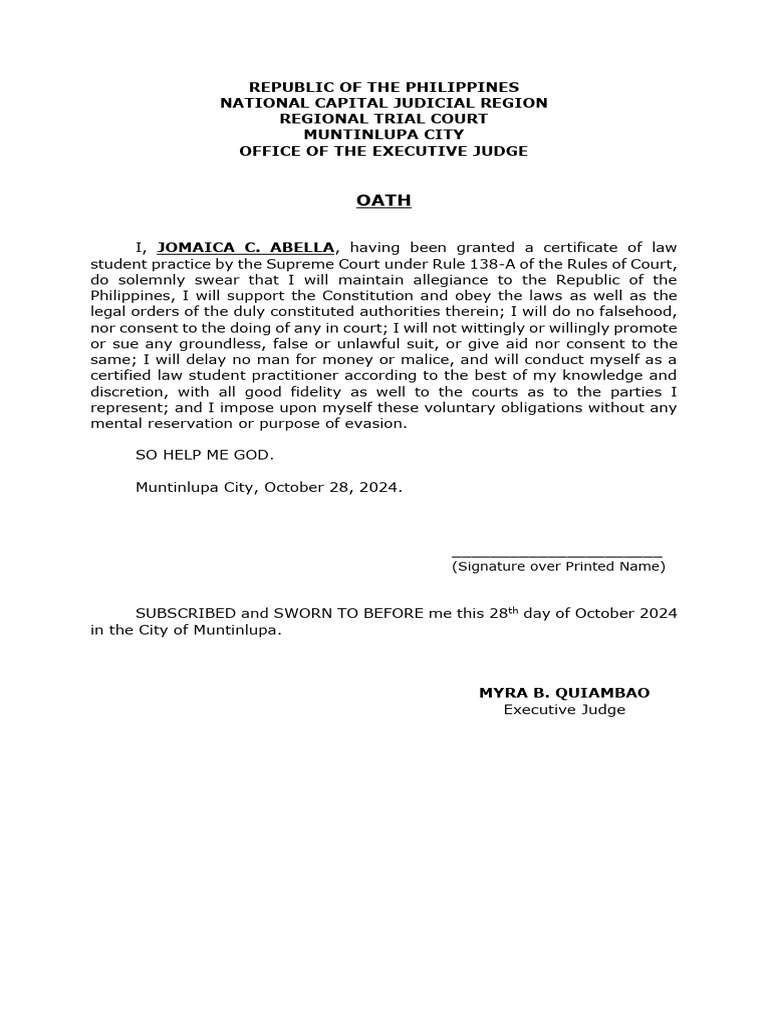 Law Student Oaths in Muntinlupa | PDF | Oath | Supreme Court Of The ...