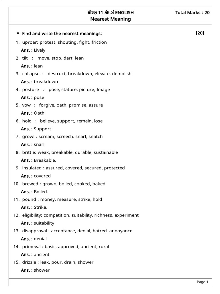 Nearest Meanings for Std 11 English | PDF