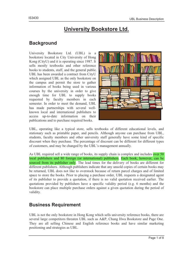 Lab 1 UBL Case Description | PDF | Textbook | Sales