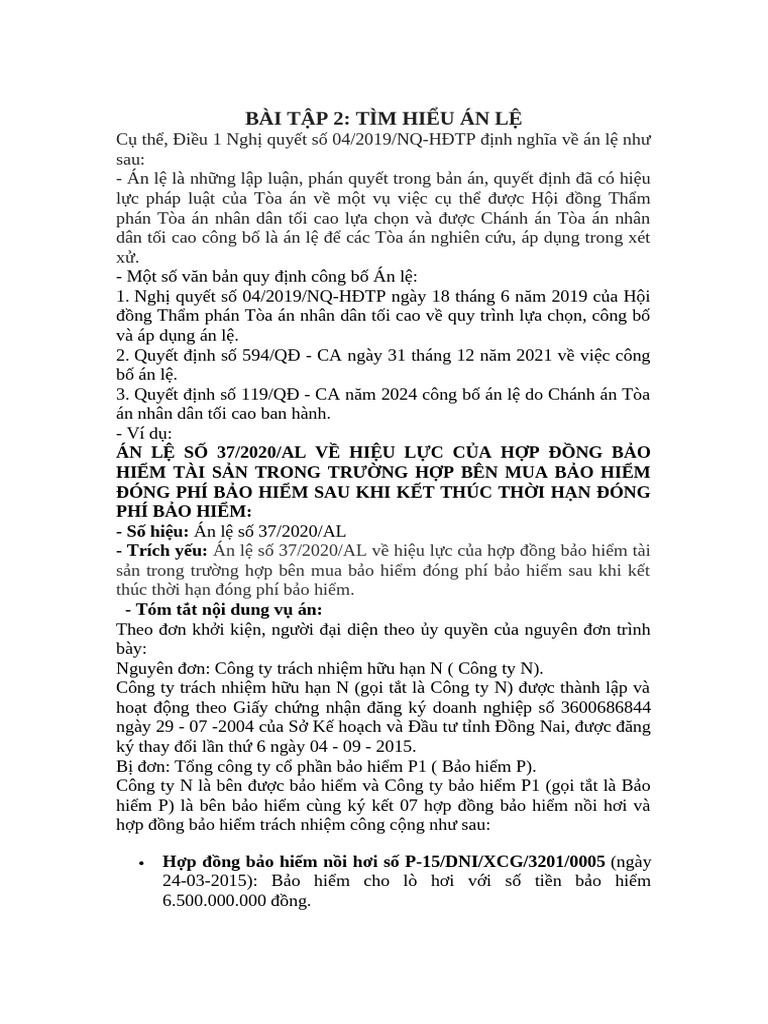 Bt2 Tìm Hiểu Án Lệ - Án Lệ Số 37-2020-Al | PDF