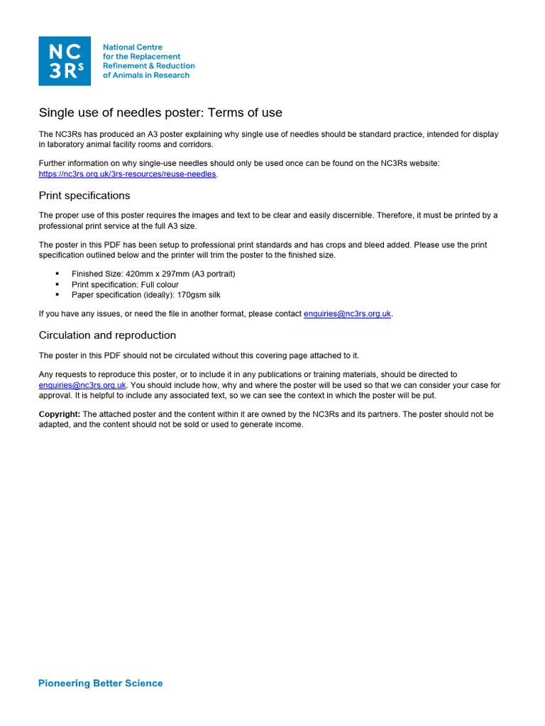 NC3Rs Single Use of Needles Poster - 0 | PDF | Injection (Medicine ...