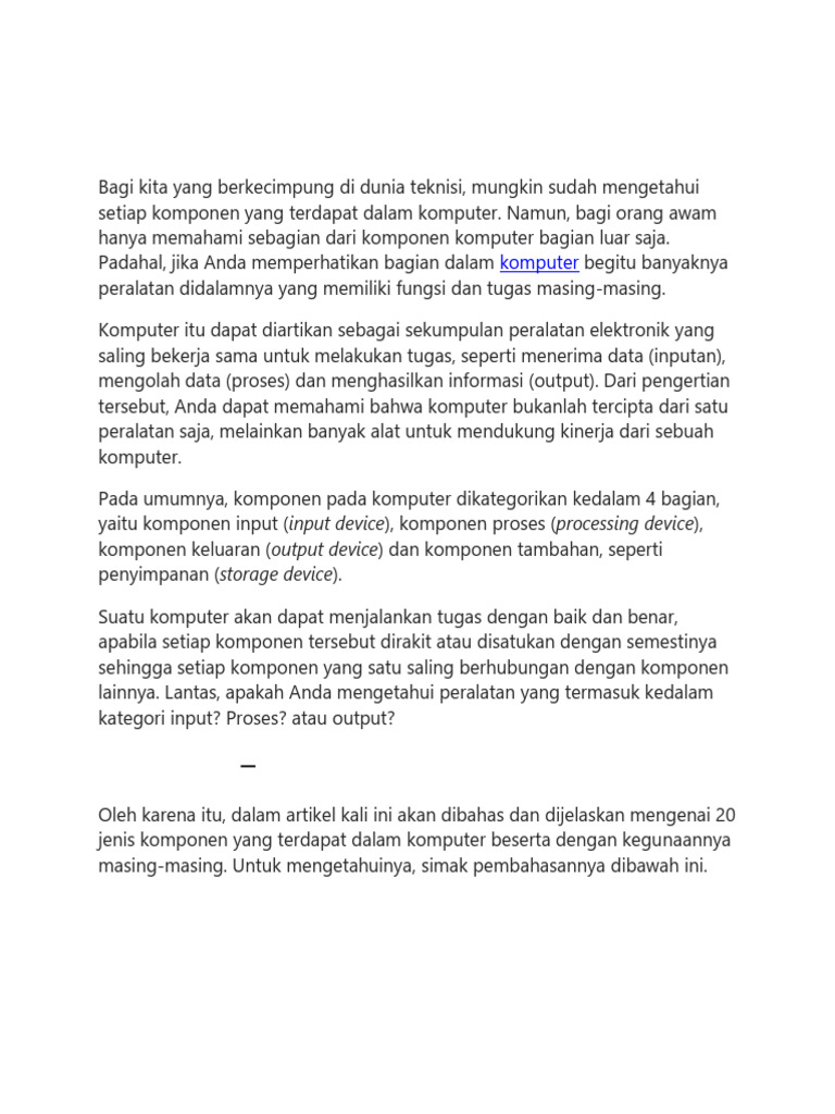 Komponen Komputer Lengkap Beserta Contoh | PDF