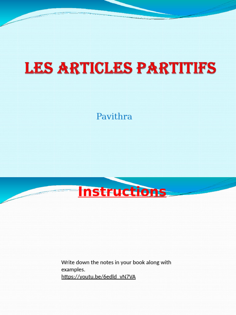 Les Articles Partitifs | PDF | Cuisine | Nourritures