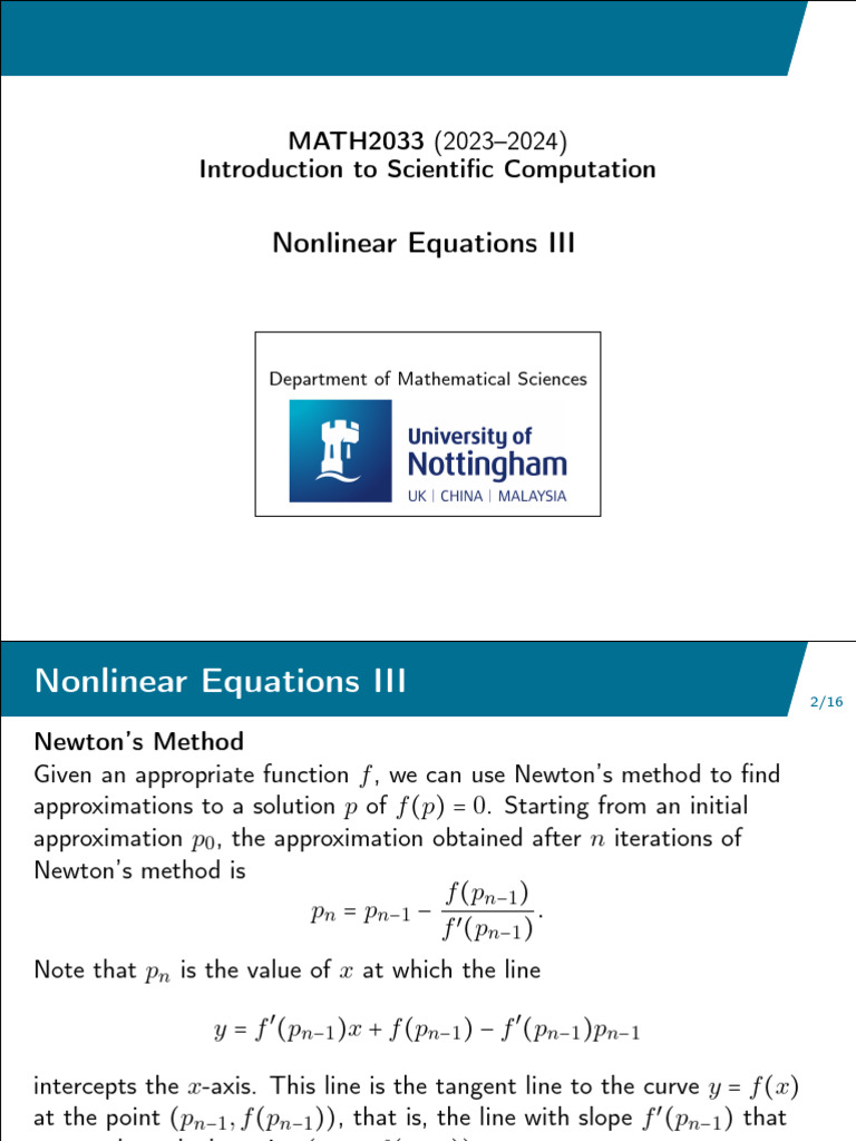 Nonlinear Equations: Newton & Secant Methods | PDF | Tangent ...