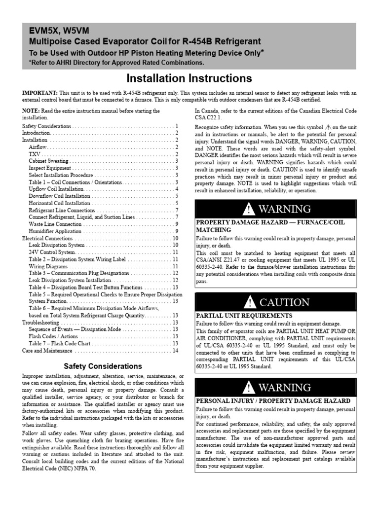 EVM5X30M17A Evap Installation Manual | PDF | Manufactured Goods ...