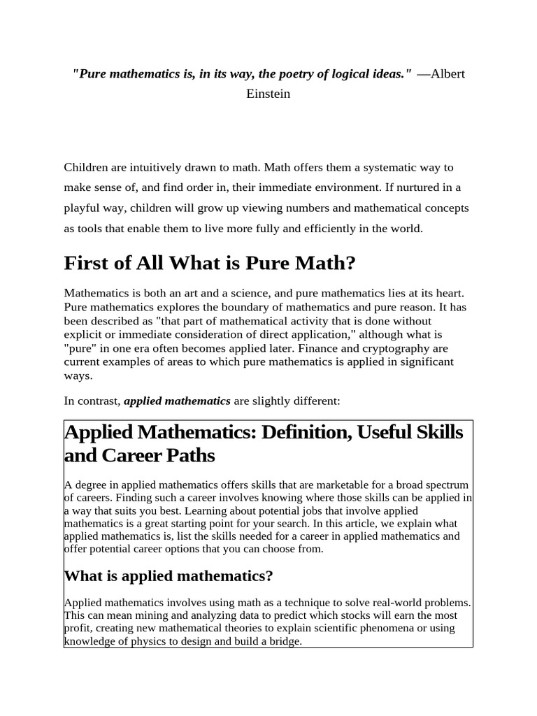 INTRODUCTION To Pure and Applied Maths | PDF | Mathematics | Applied ...