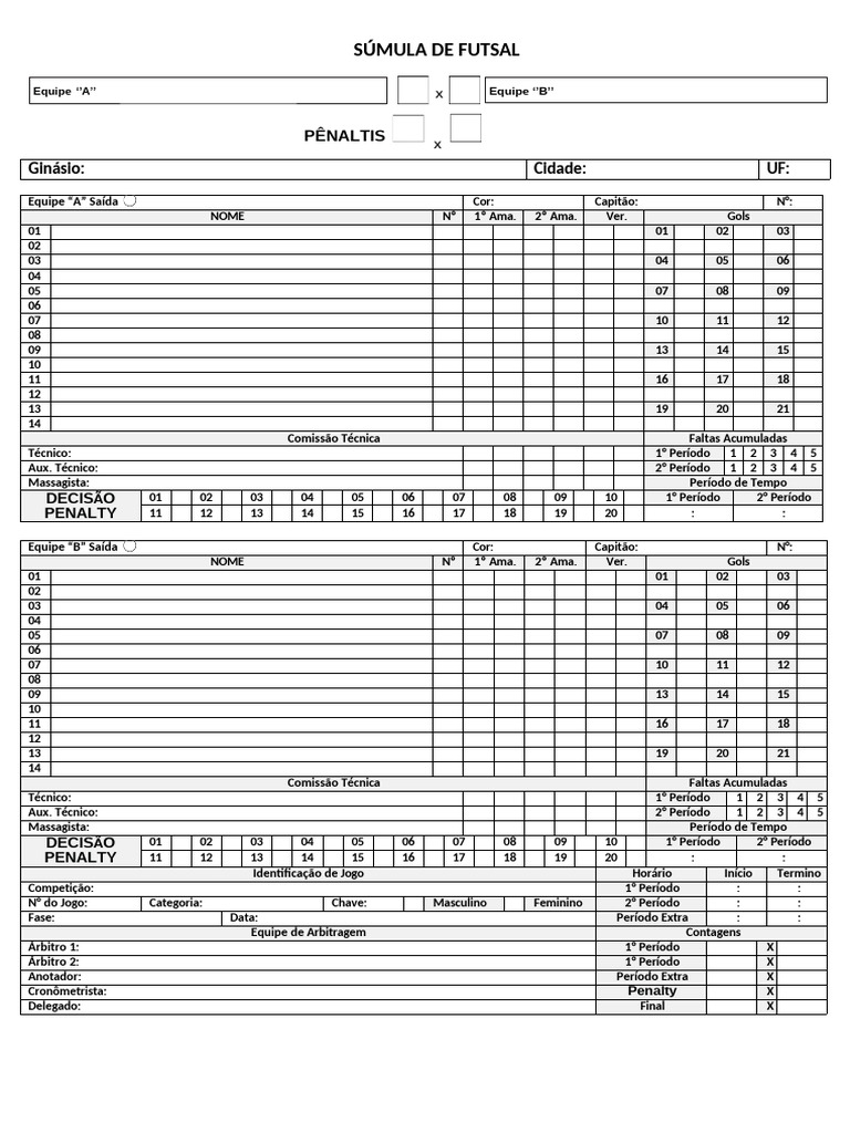 Sumula de Futsal - Palhano | PDF