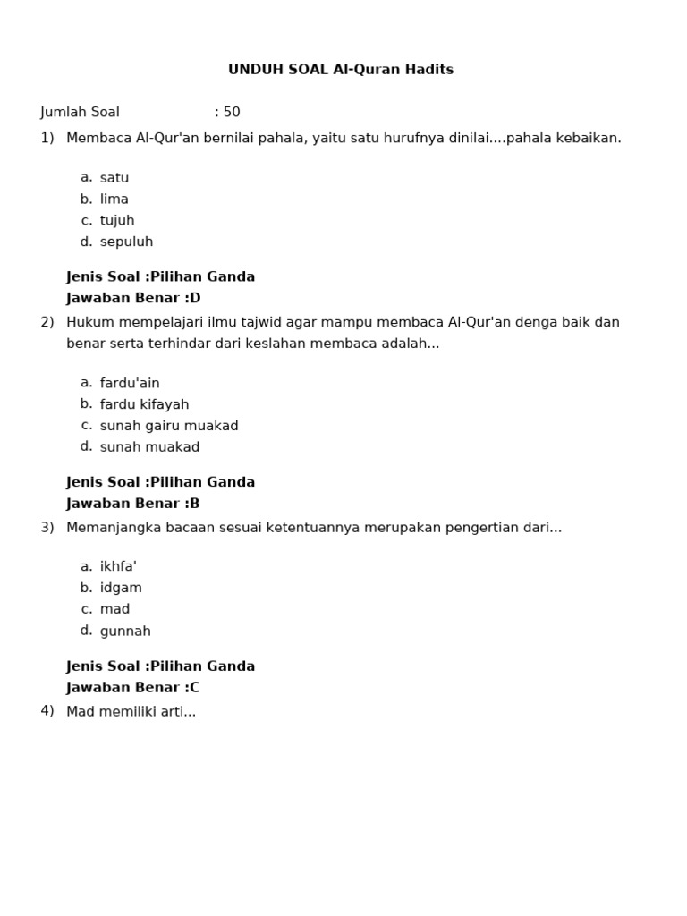 Lembar Soal Al-Quran Hadits VII Genap 2022-2023 | PDF