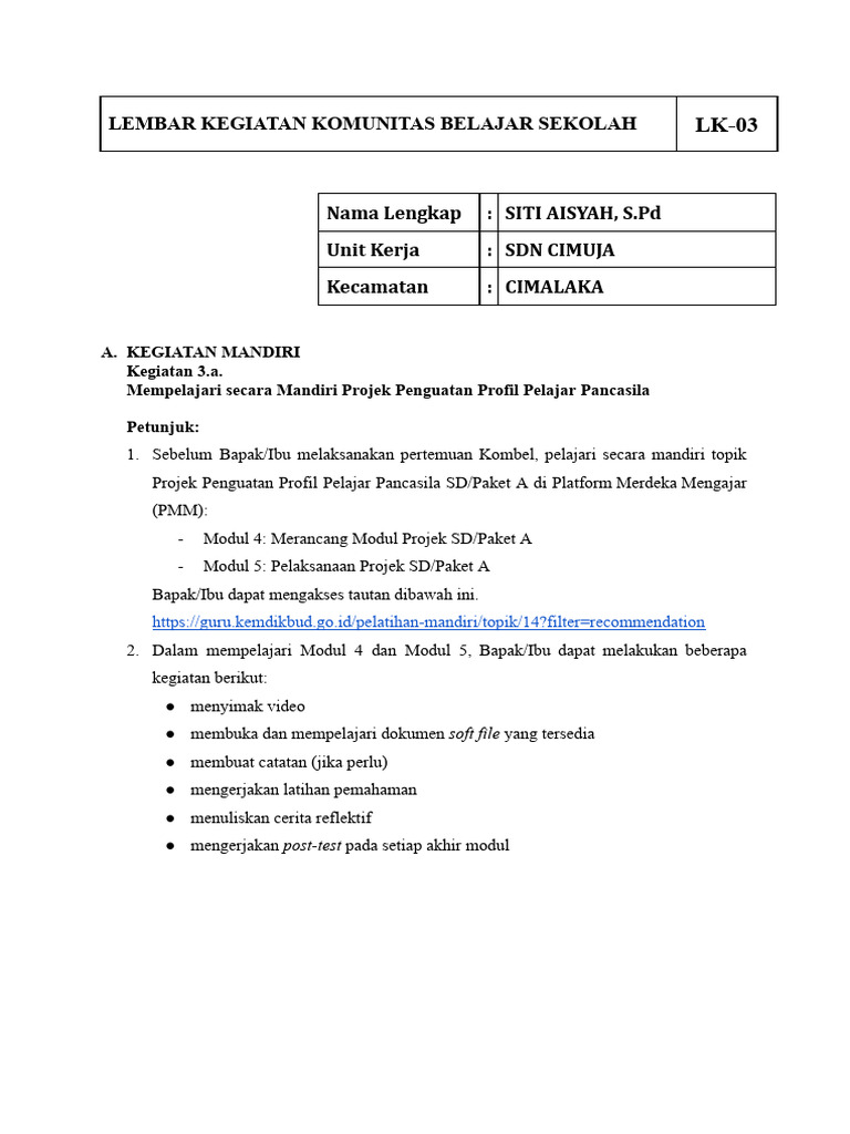 LK-03 Merancang Modul P5 Dan Pelaksanaan P5 - SD - Siti | PDF