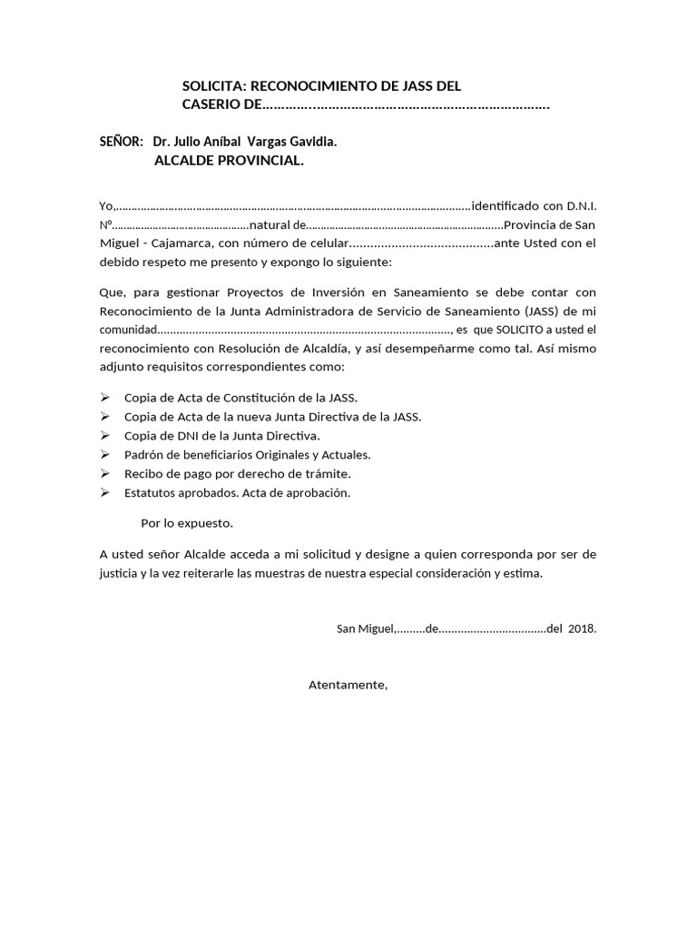 Solicitud para Presentar para Reconocer Jass | PDF
