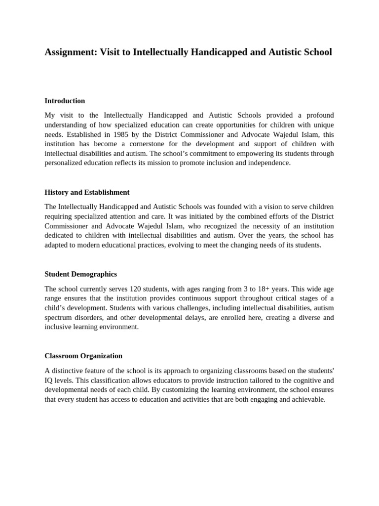 Visit To Intellectually Handicapped and Autistic Schools | PDF ...