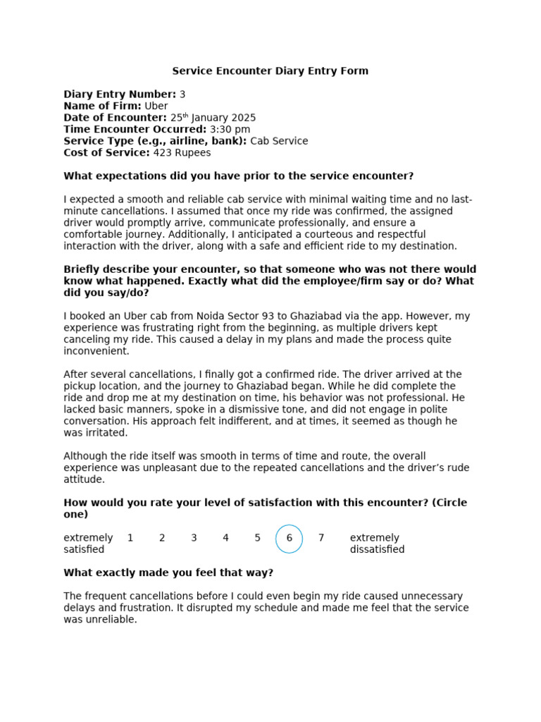 Service Encounter Diary Entry Form 3 - Sanskriti Garg | PDF ...