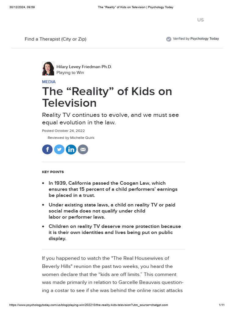 The "Reality" of Kids On Television - Psychology Today | PDF