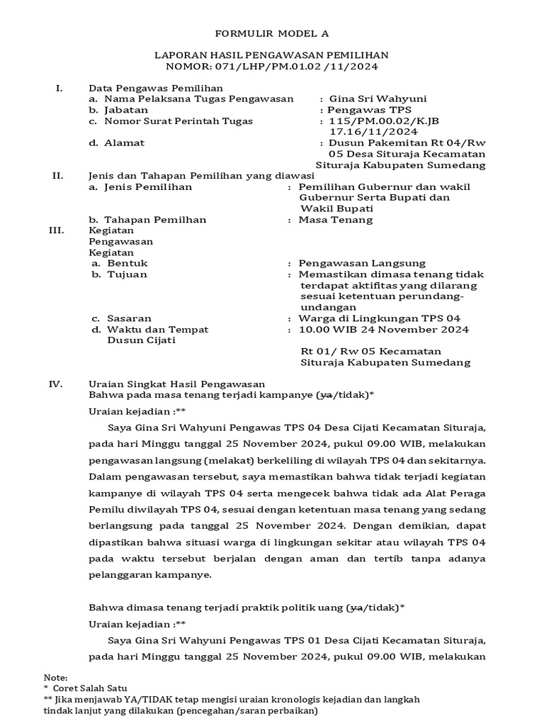 LHP Masa Tenang 25 Nov 2024 Gina Sri | PDF