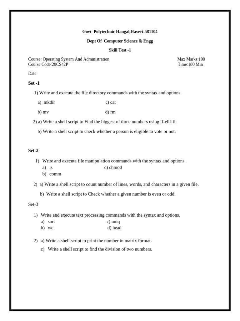 Operating System Skill Test Questions | PDF