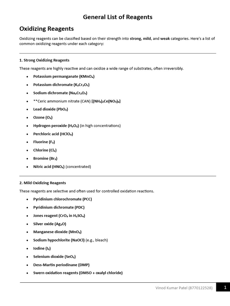 General List of Reagents | PDF | Acid | Ester
