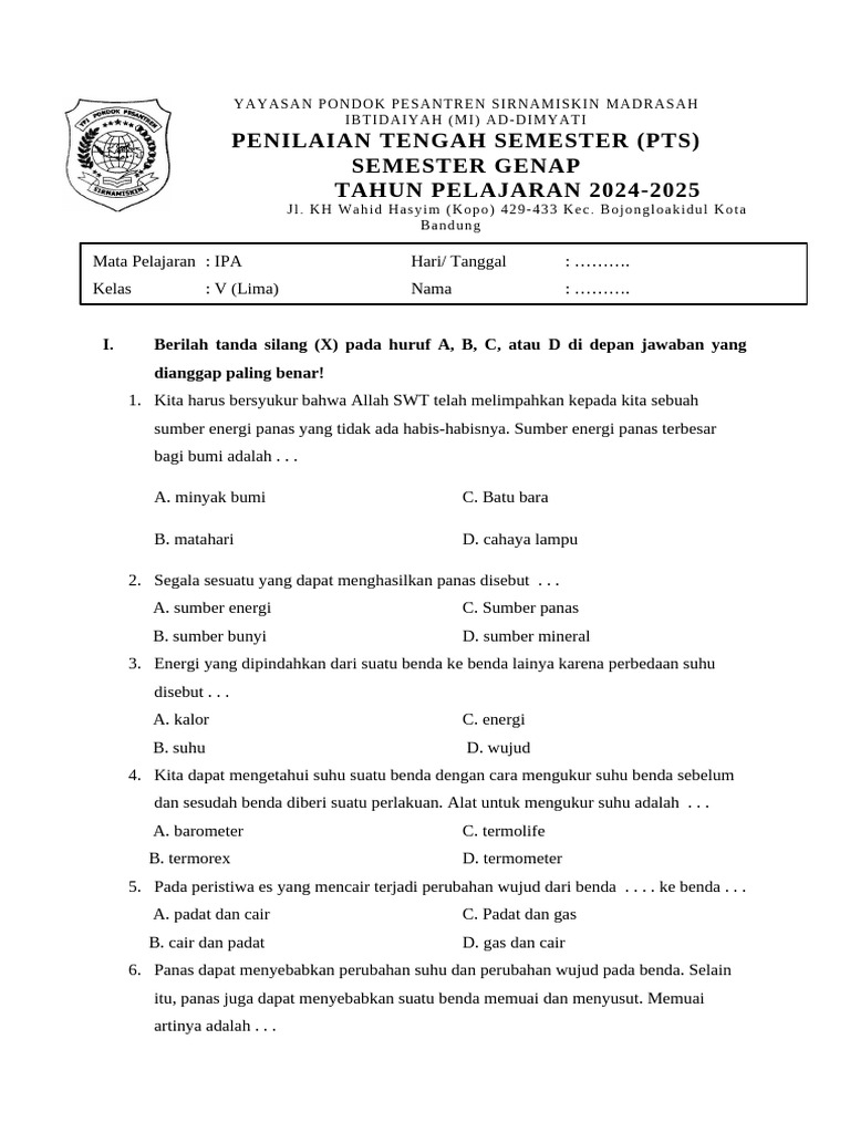 Soal Ipa PTS 2425 | PDF