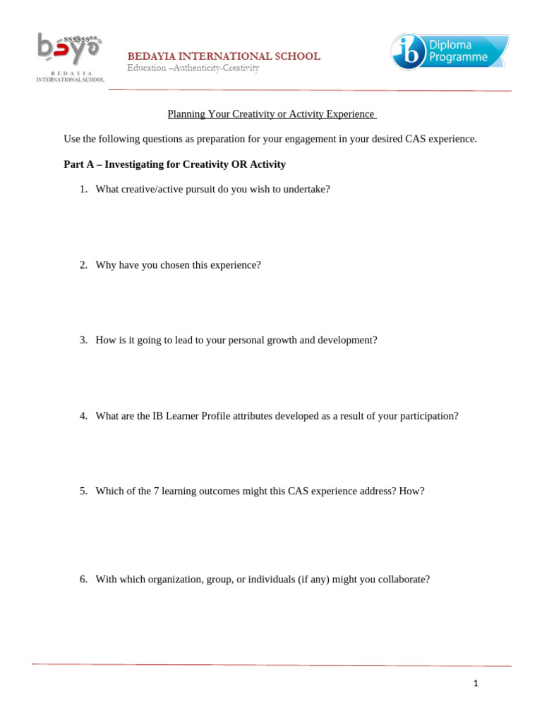 Creativity-Activity - Experience - Planning 7 | PDF
