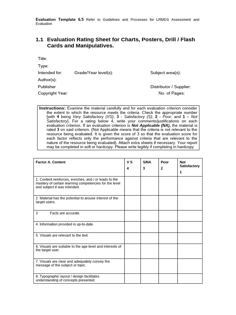 6.5 Evaluation Rating Sheet For Charts 1 | PDF | Typography | Page Layout