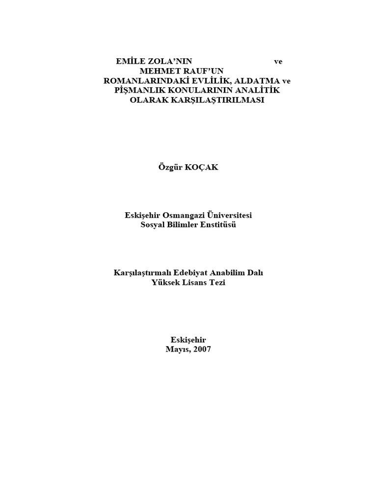 Tez Yl - Özgür Koçak - Emi̇le Zola Ve Mehmet Rauf Karşilaştirma ...