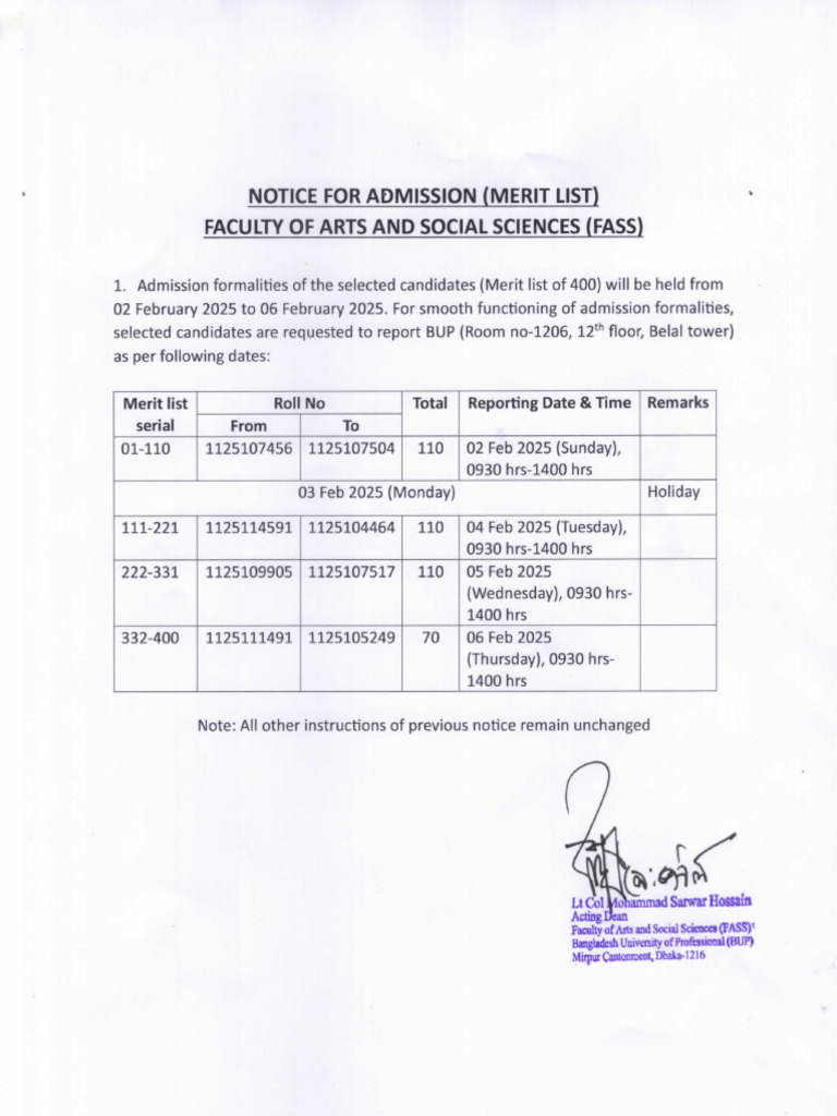 Notice For Admission | PDF