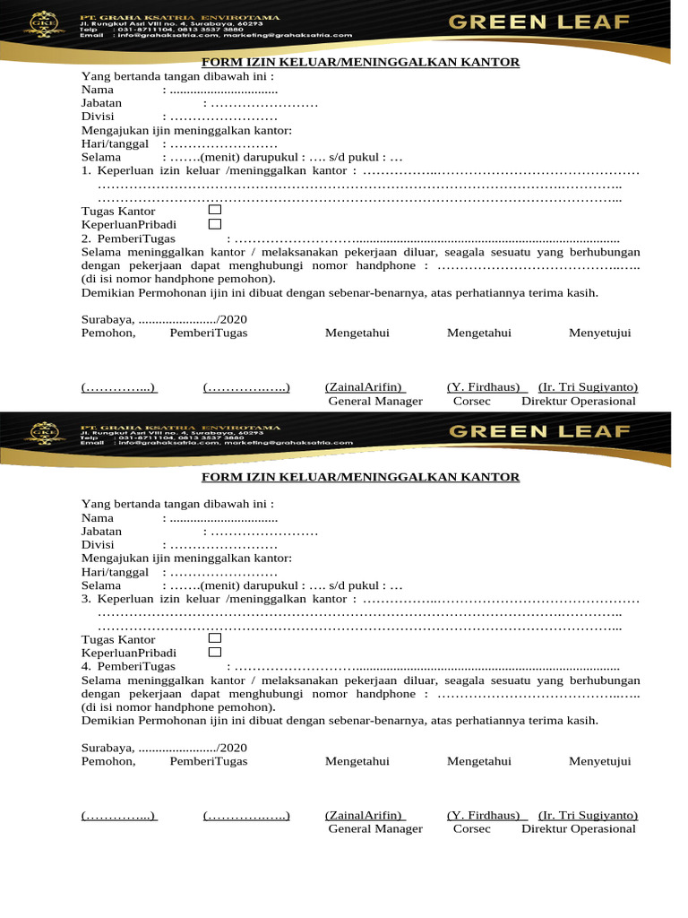 FORM IZIN KELUAR KANTOR | PDF