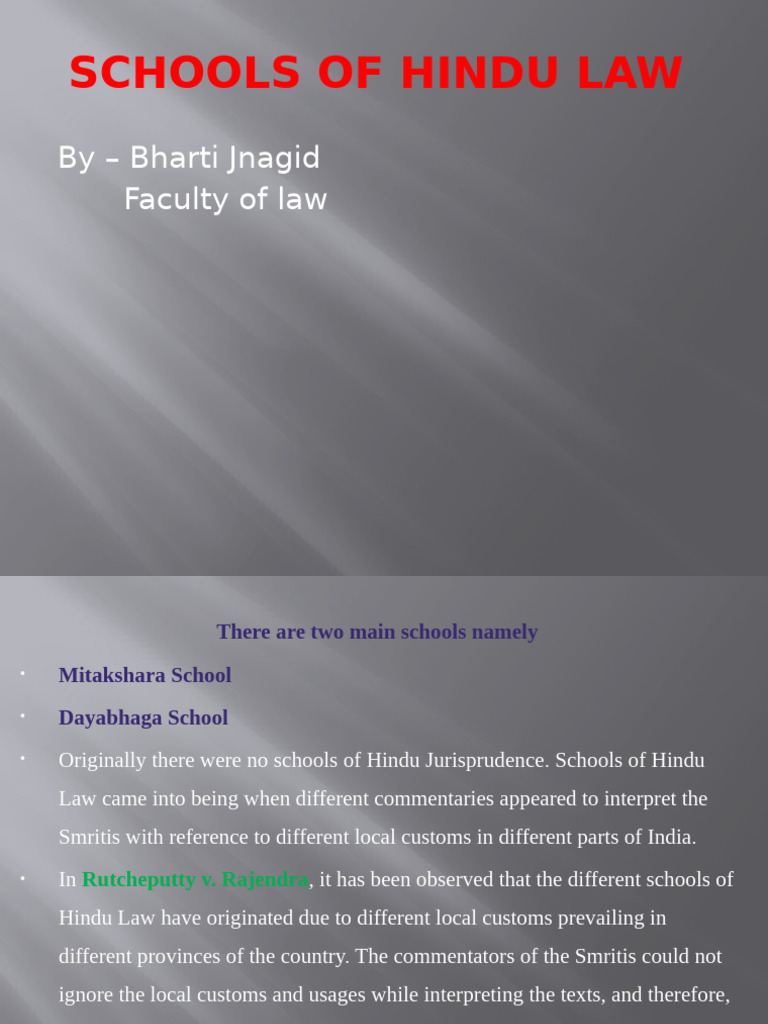 Overview of Hindu Law Schools | PDF | Private Law | Jurisprudence