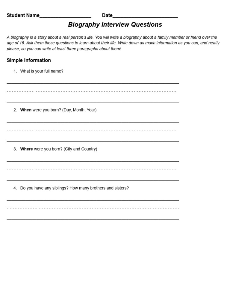 Biography Interview Questions Guide | PDF