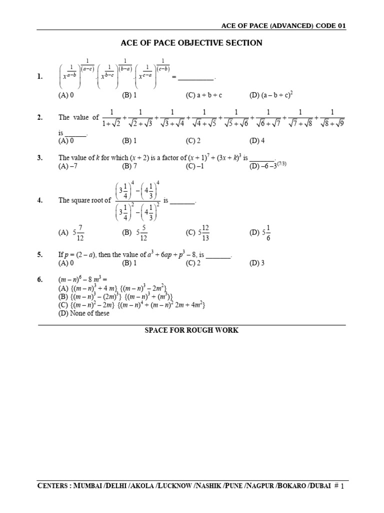 Ace of Pace (Advanced) Question Paper | PDF | Circle | Mathematics