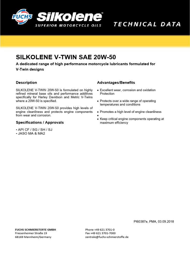 Описание silkolene v-twin 20w-50 en | PDF | Lubricant | Wear