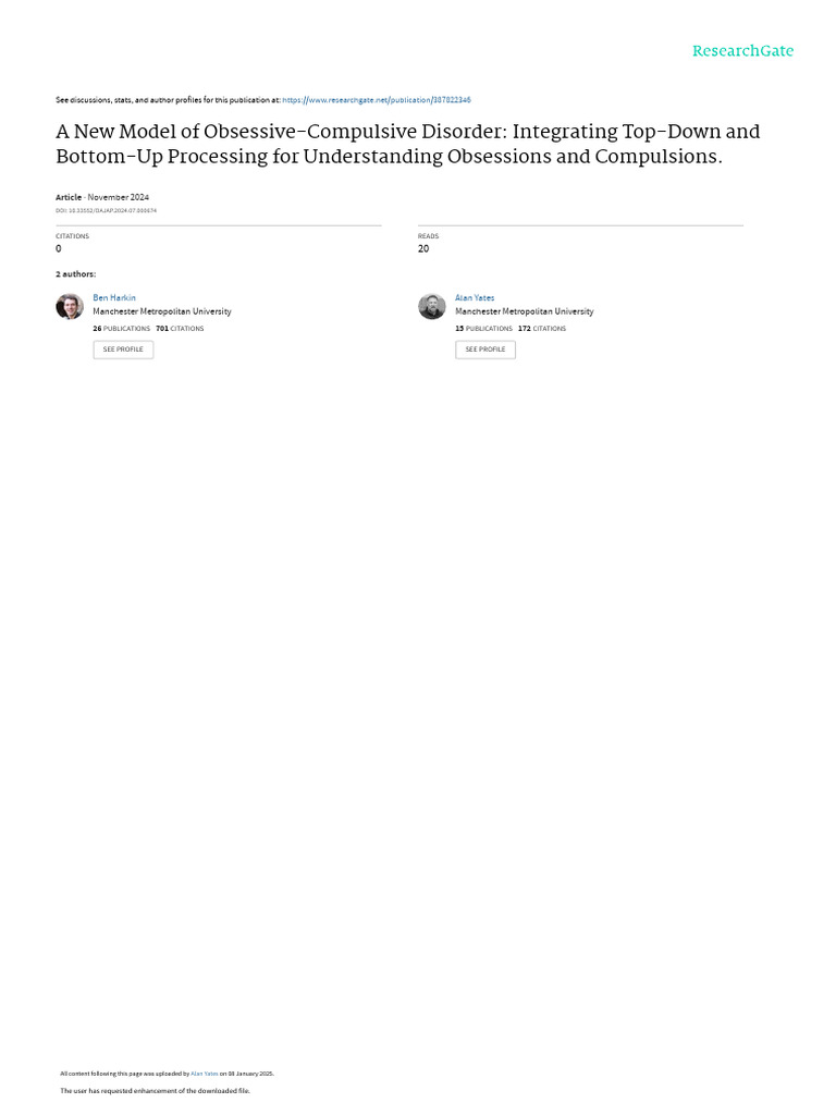 A New Model of Obsessive-Compulsive Disorder - Integrating Top-Down and ...