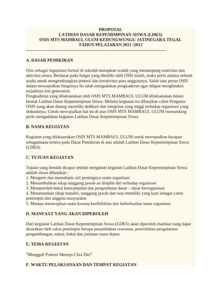 Contoh Proposal Kegiatan Sekolah Osis | PDF